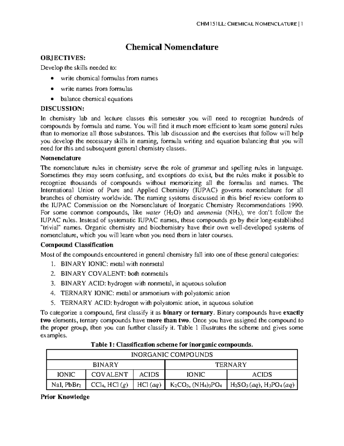 Compound-Name - General Chemistry assignment - CHM151LL: CHEMICAL ...