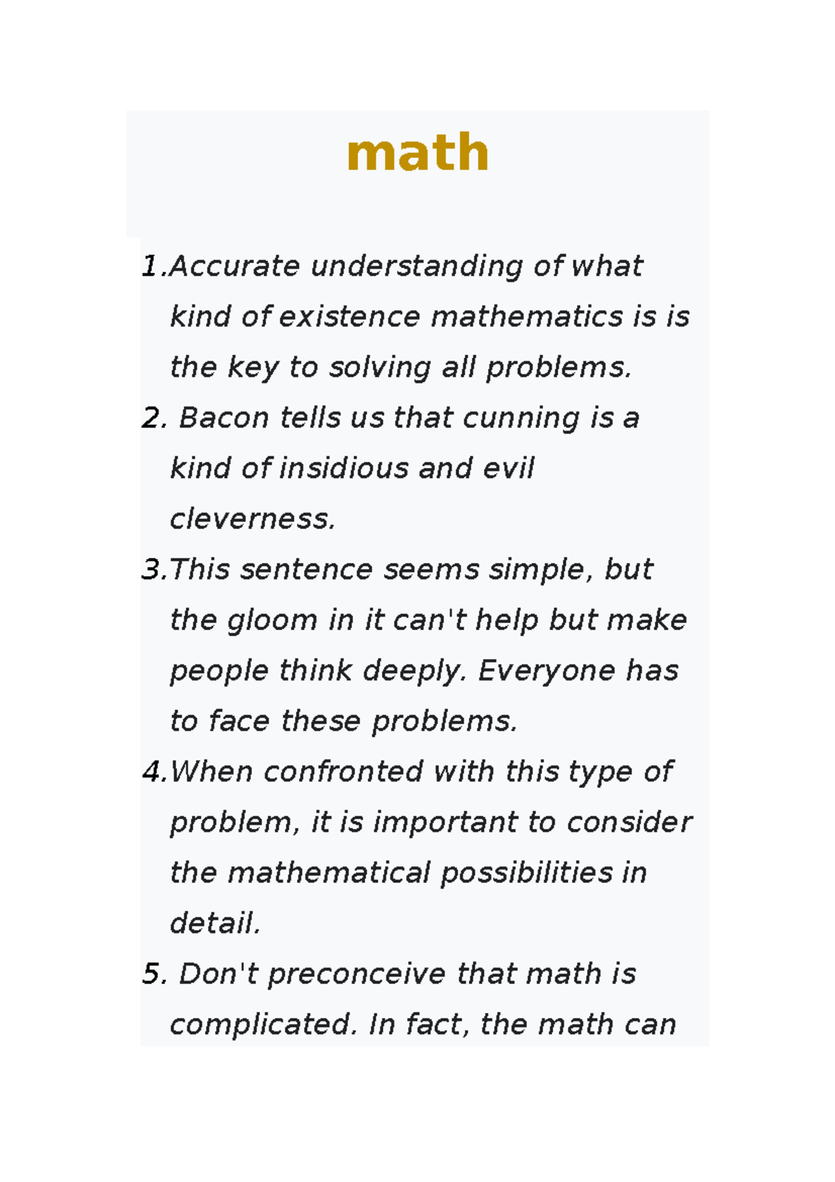 The importance of mathematics - math 1 understanding of what kind of ...
