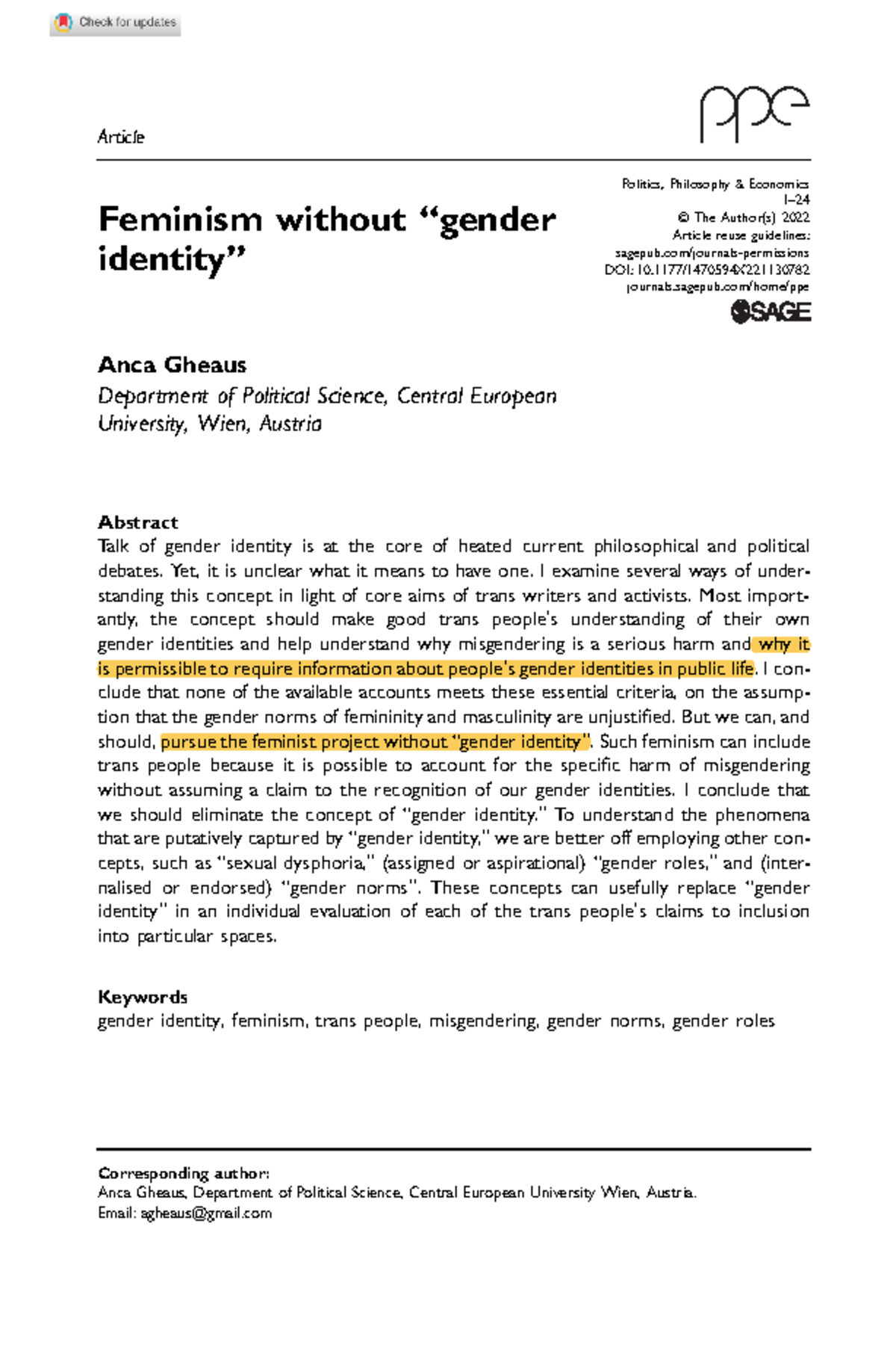 Gheaus (2021) Feminism without gender identity - Feminism without ...