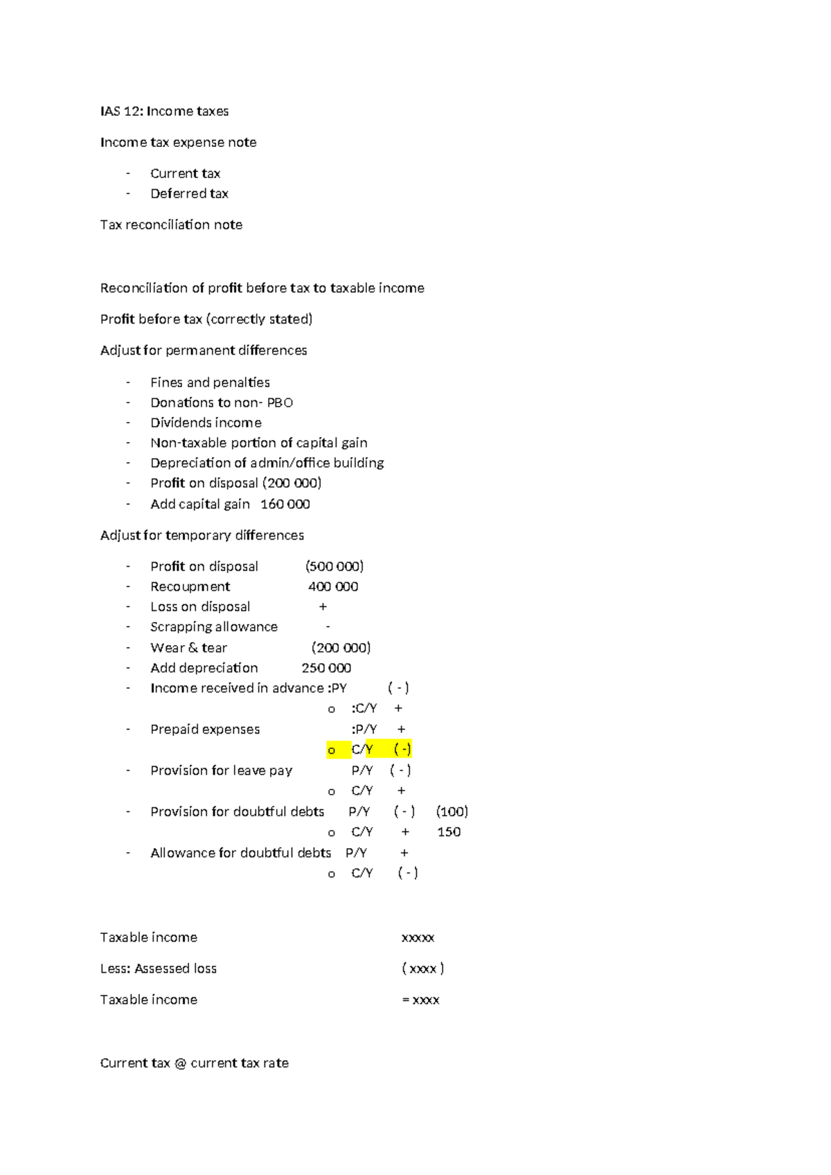 IAS 12 and defered tax - IAS 12: Income taxes Income tax expense note ...