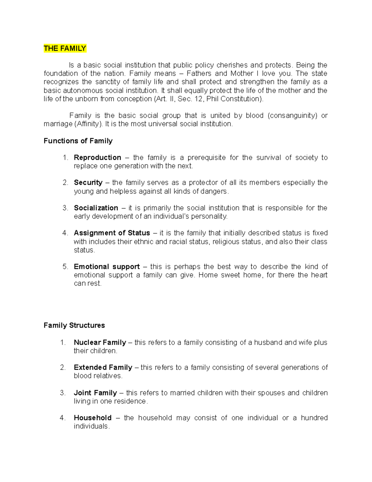 THE Family - Accountancy - THE FAMILY Is a basic social institution ...