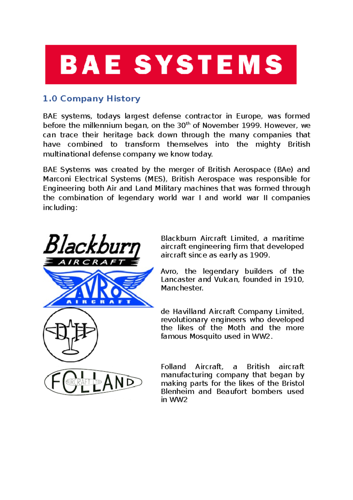 BAE Final - Coursework on BAE - 1 Company History BAE systems, todays ...