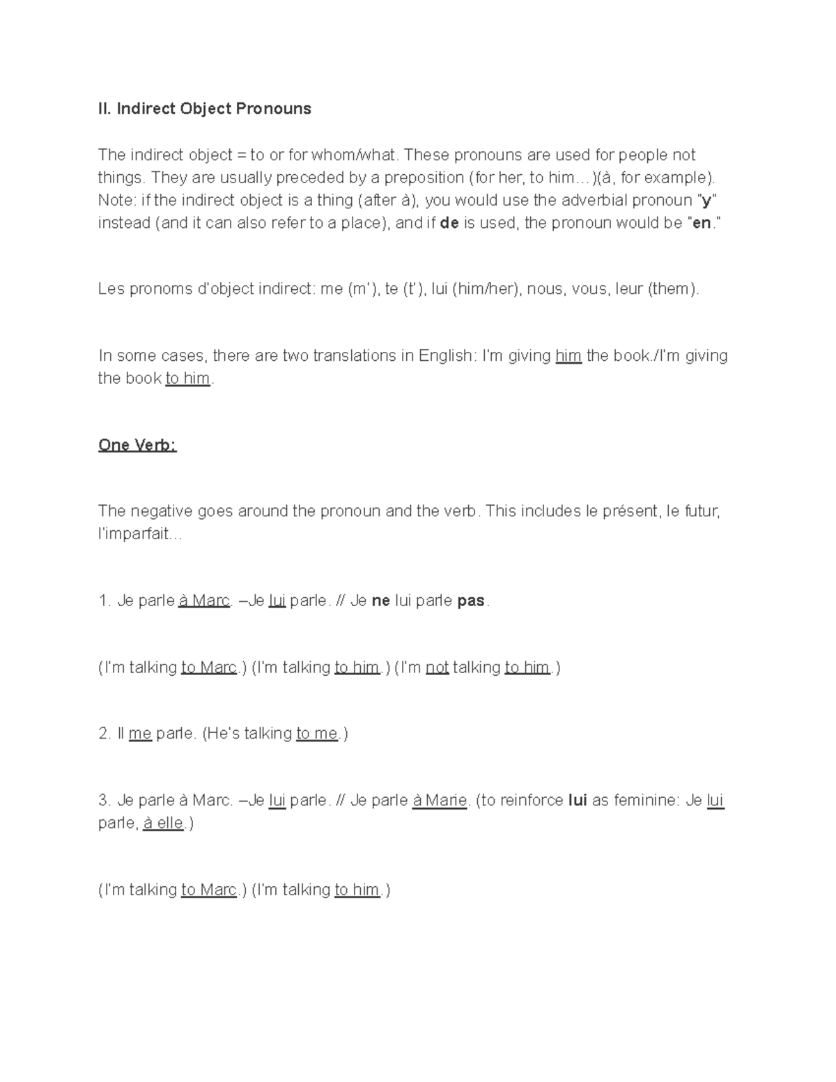 French IOP - II. Indirect Object Pronouns The indirect object = to or ...