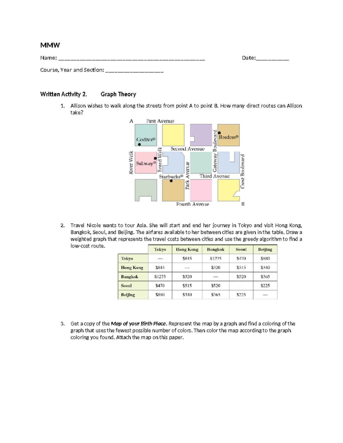 Written Activity Graph Theory - MMW Name