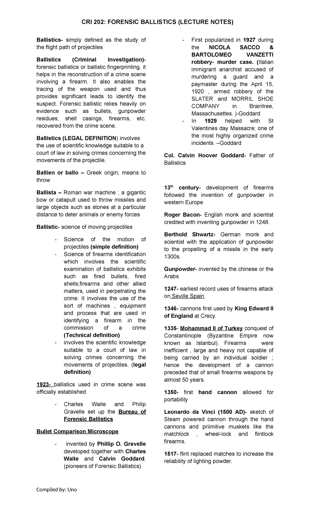 CRI 202 Forensic Ballistics P1 - Ballistics- simply defined as the ...