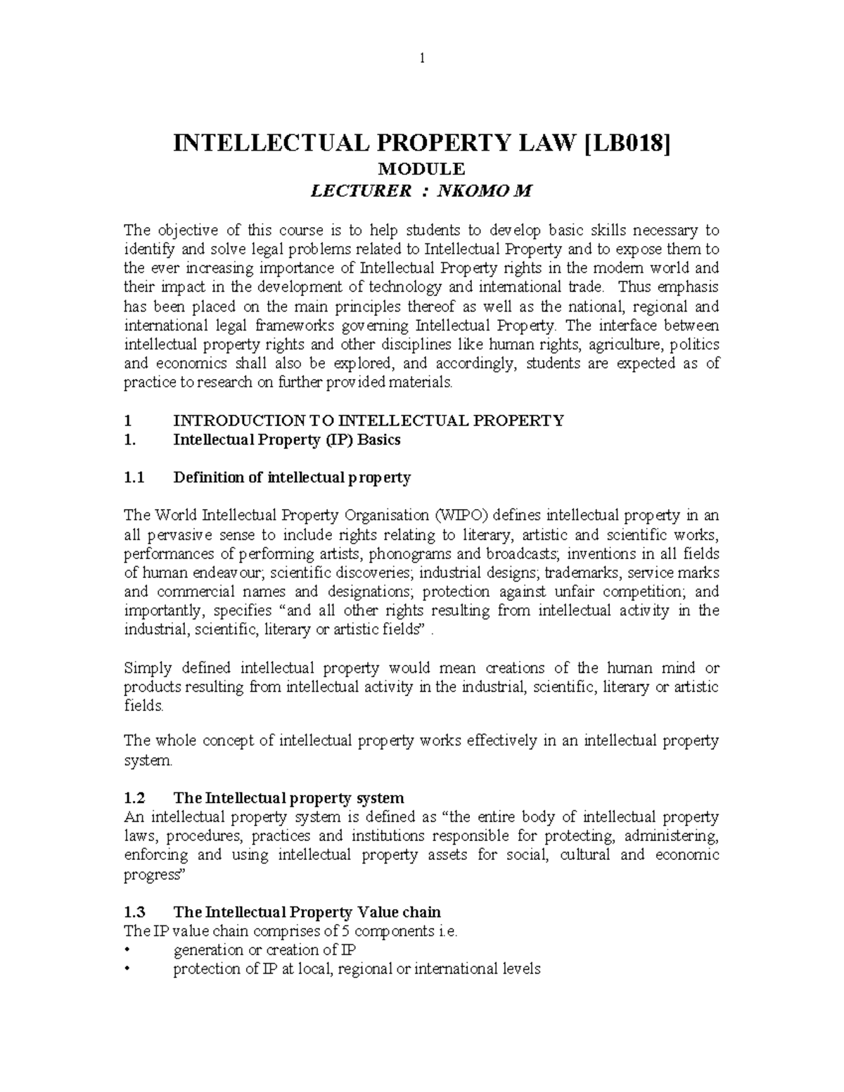 LB018 Intellectual Property Module 2020 - INTELLECTUAL PROPERTY LAW ...
