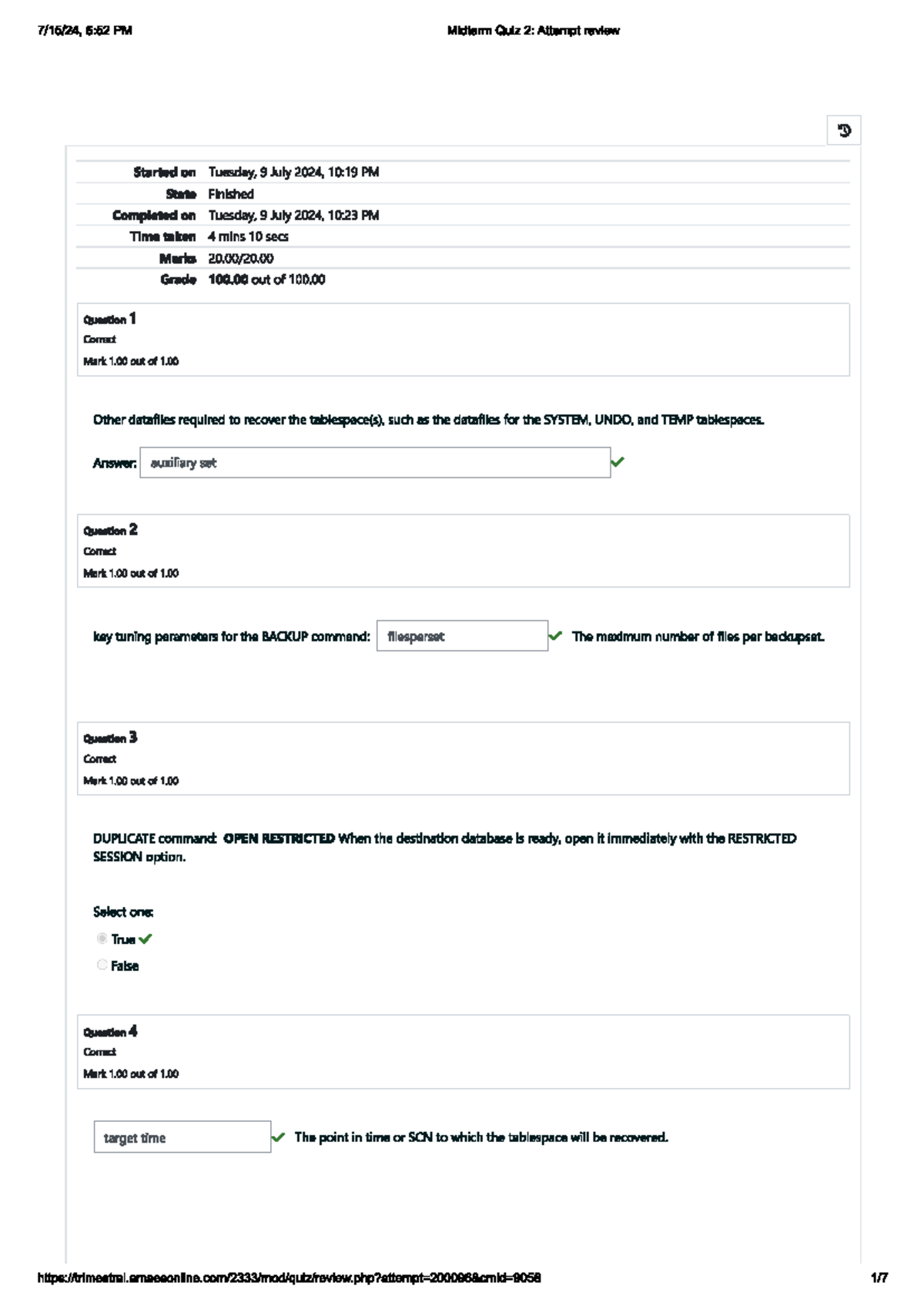 Database midterm quiz 2 - 6:52 PM Midterm Quiz 2: Attempt review ...