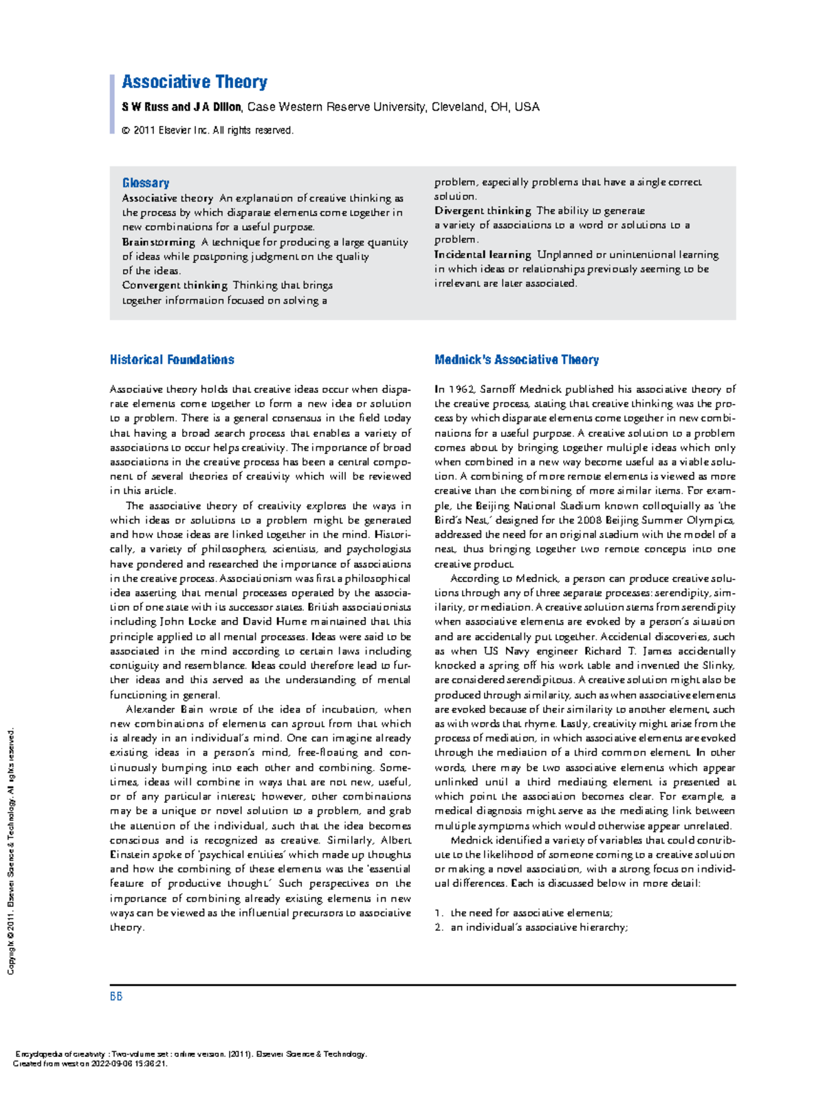 Associative Theory - This is a reading from week 1 on Definitions of ...