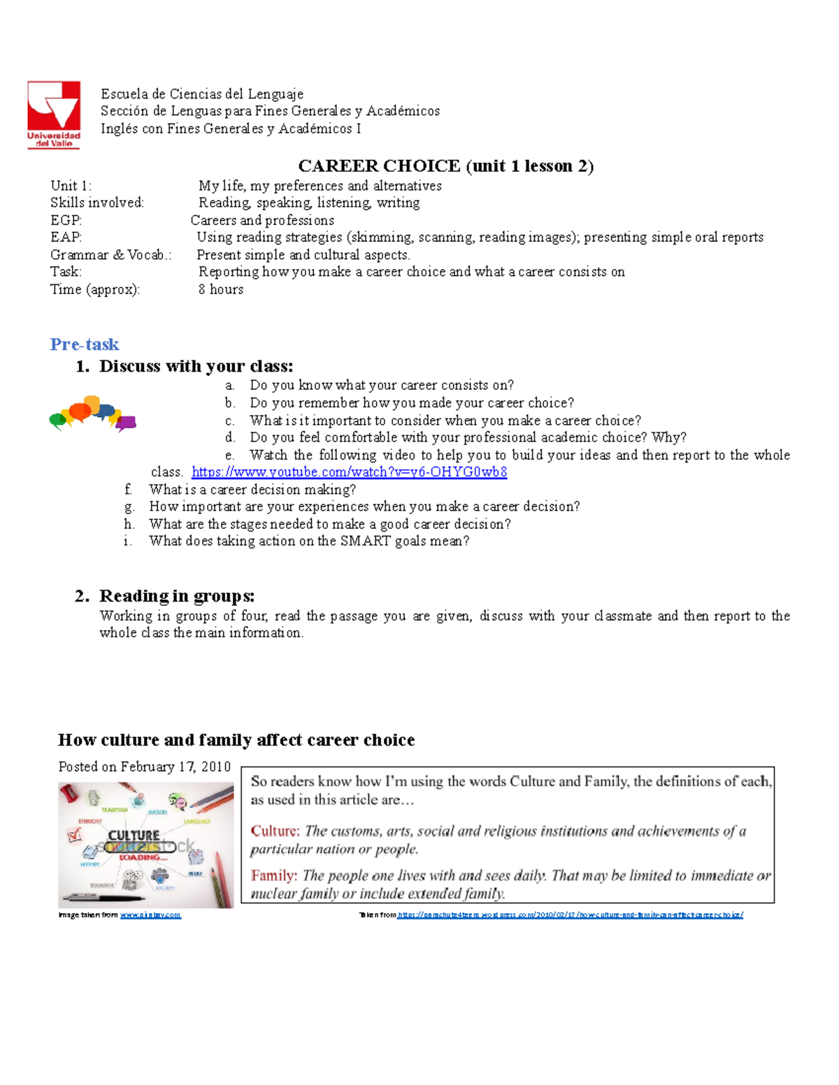 Unit 1 lesson 2, Career Choice, 2022-II - Escuela de Ciencias del ...