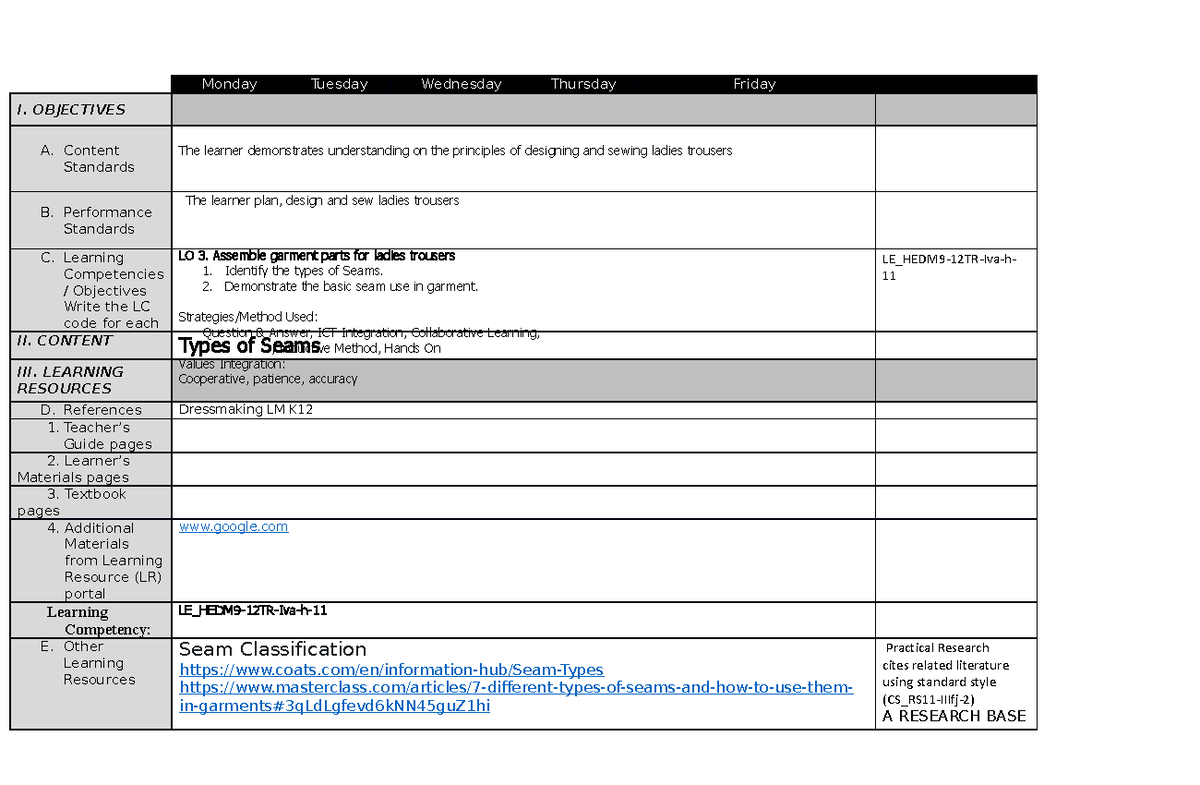 Dll - THIS IS A DAILY LOG LESSON - Monday Tuesday Wednesday Thursday ...