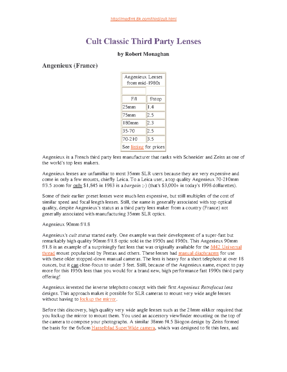 Cult Classics - dr sheffer - Cult Classic Third Party Lenses by Robert ...