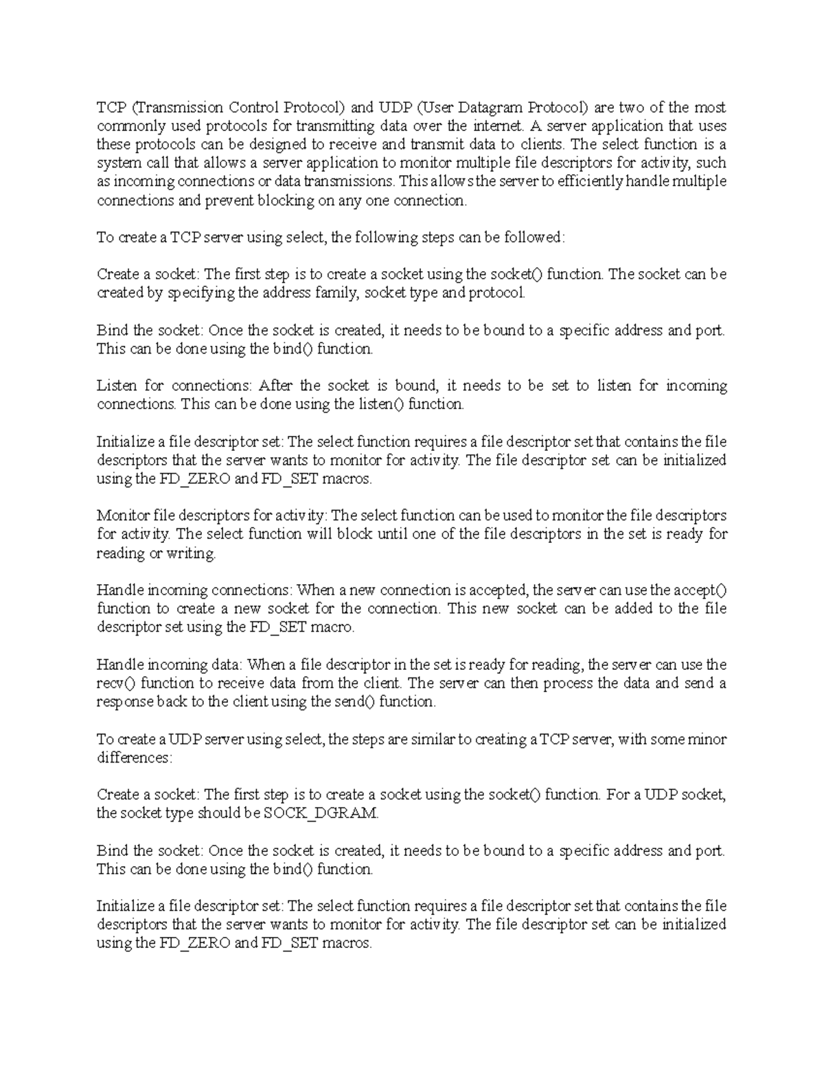TCP server using select - TCP (Transmission Control Protocol) and UDP ...