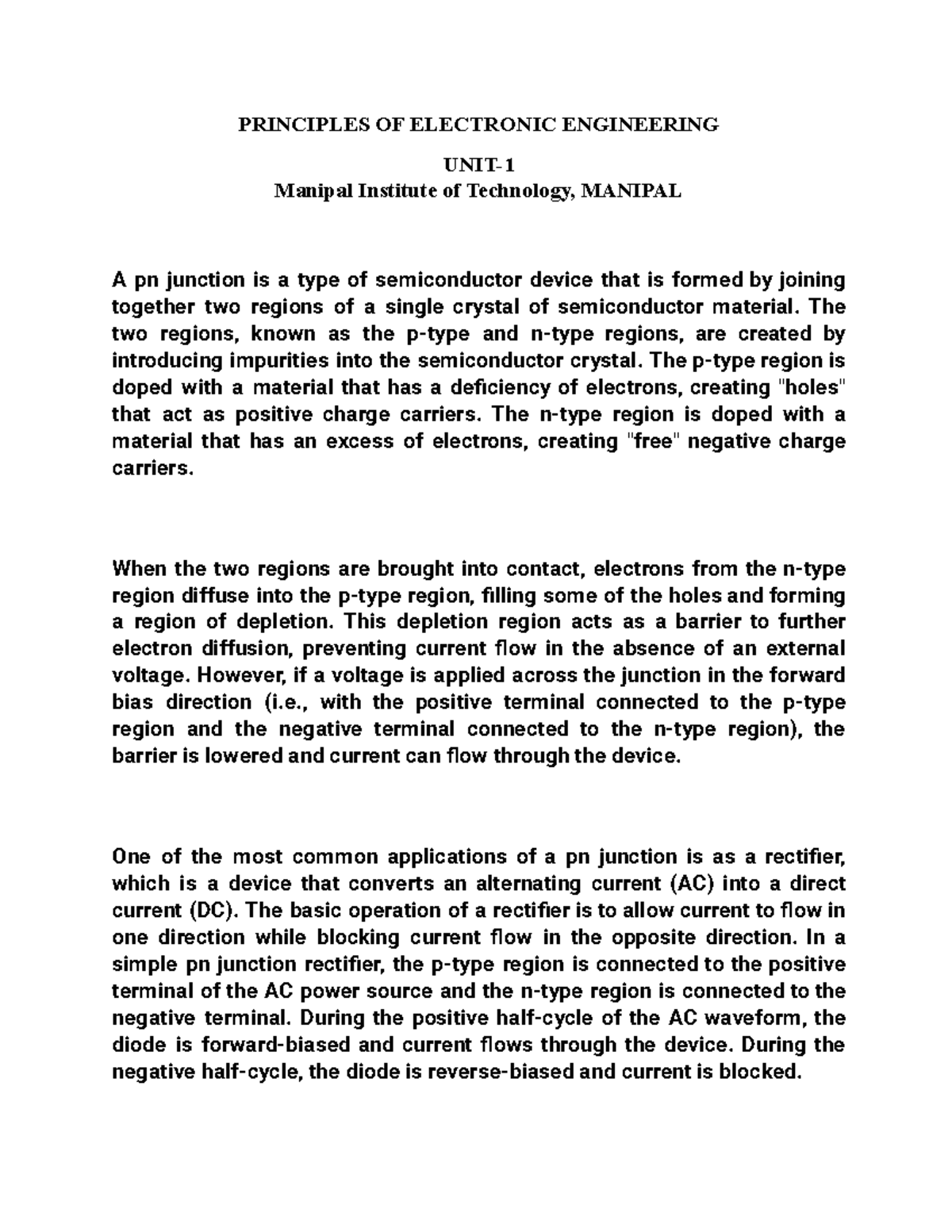 Principles OF Electronic Engineering UNIT-1-1 - PRINCIPLES OF ...