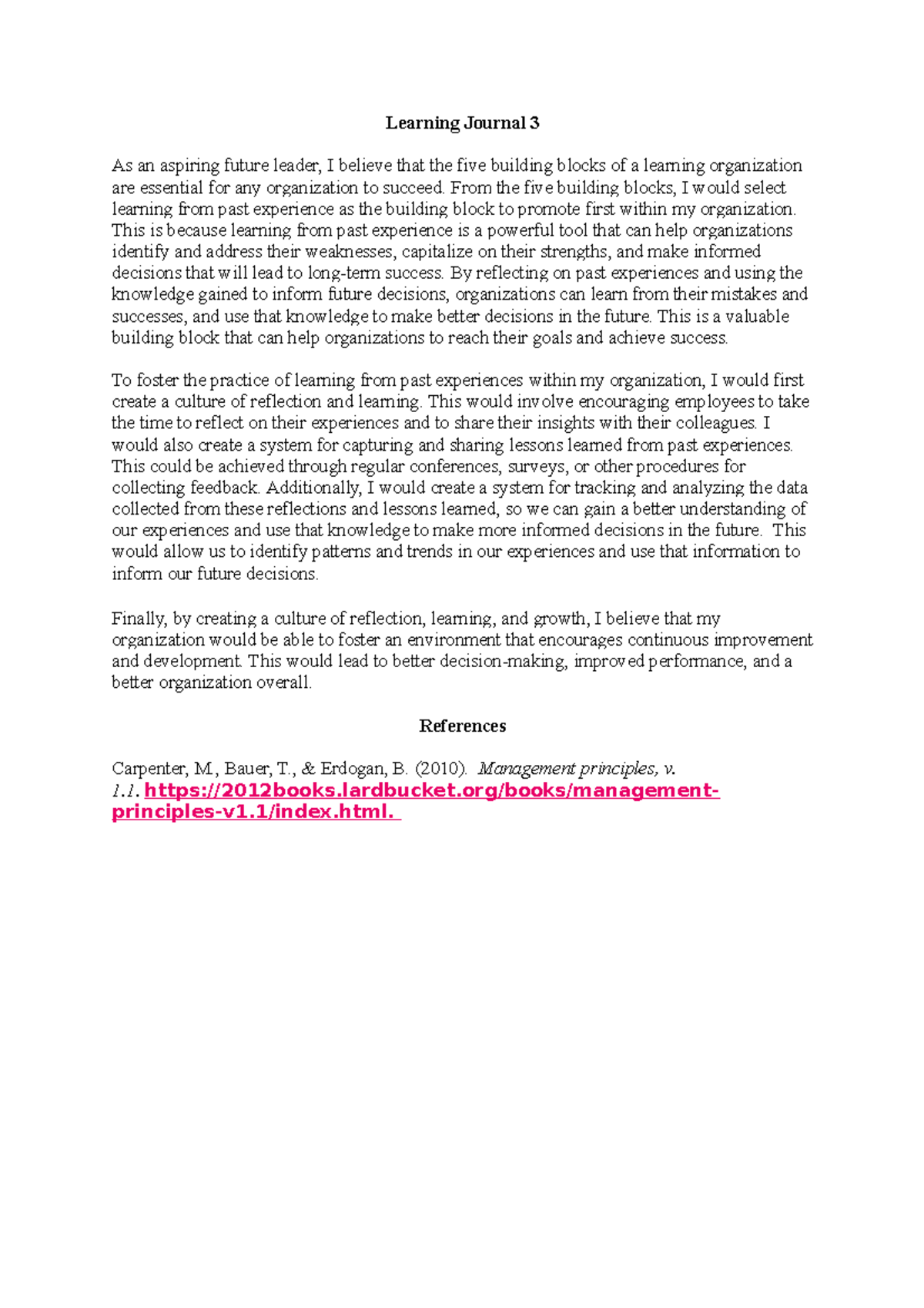 Learning Journal 3 business management - Learning Journal 3 As an ...