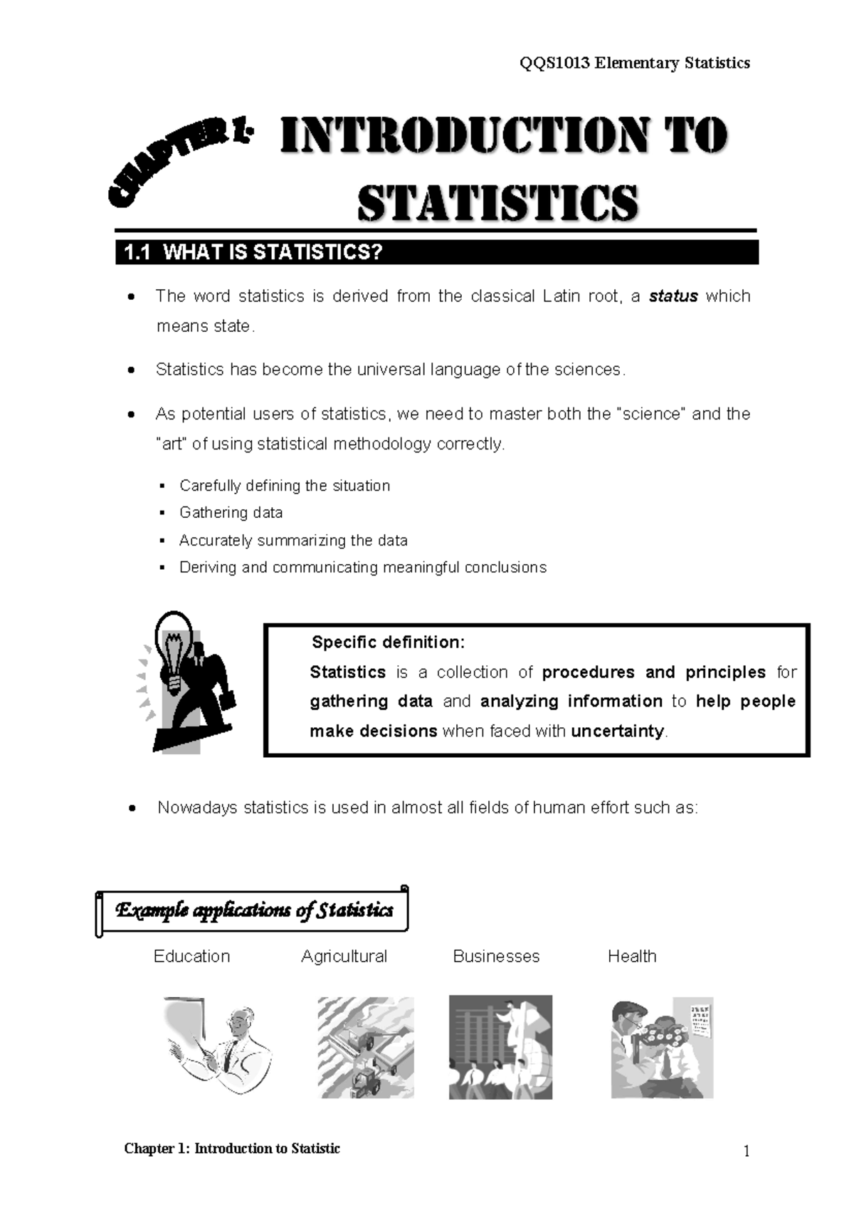 SQQS1013-CHP01 - statistics - Chapter 1: Introduction to Statistic 1 1 ...