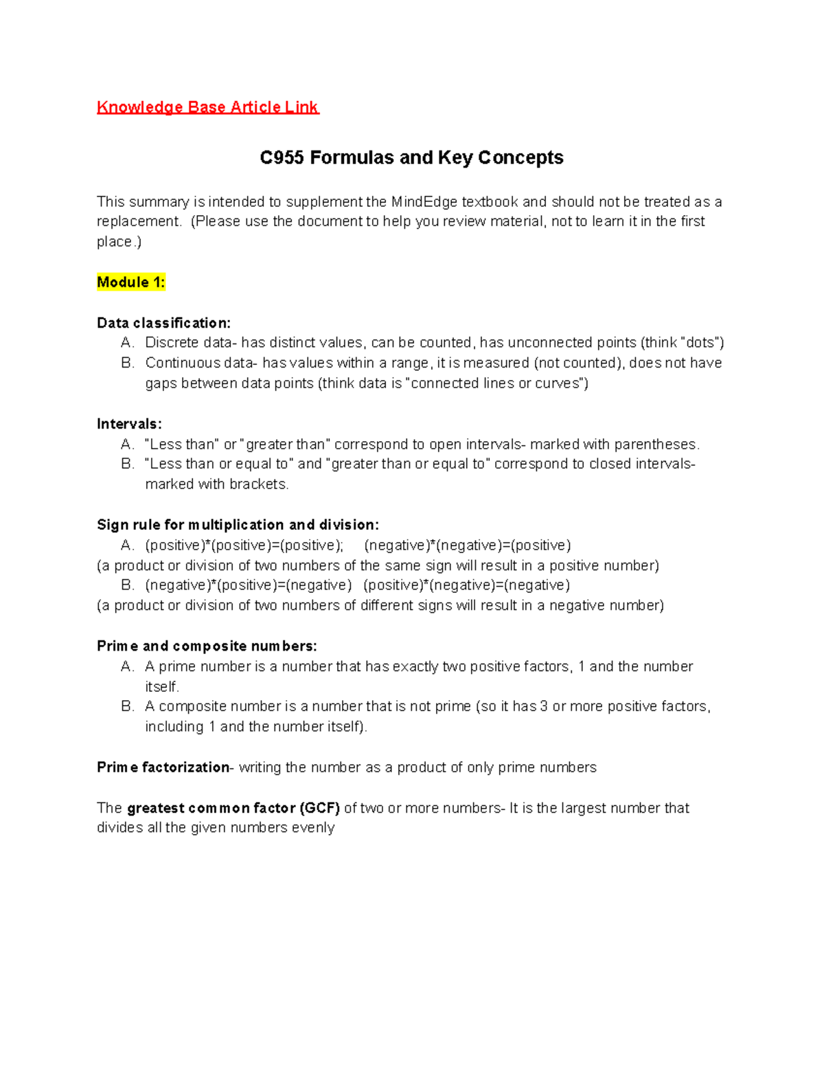 Formulas - Key Concepts - Knowledge Base Article Link C955 Formulas and Key Concepts This ...