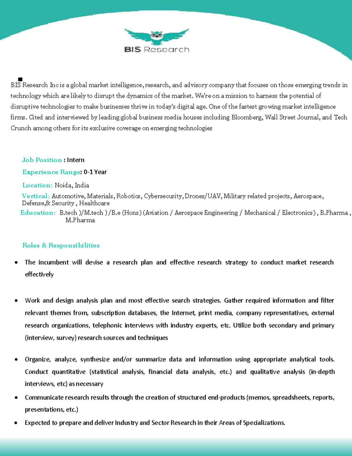 BIS JD Research-Intern - BIS Research Inc is a global market ...