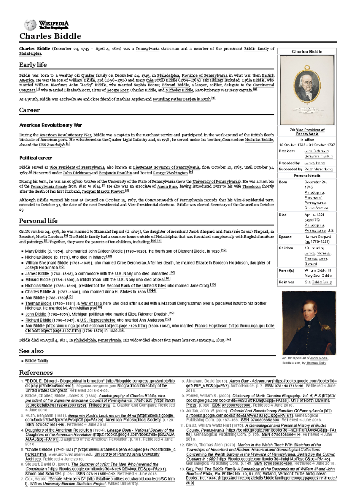 Charles Biddle - Wikipedia - Charles Biddle 7th Vice-President of ...