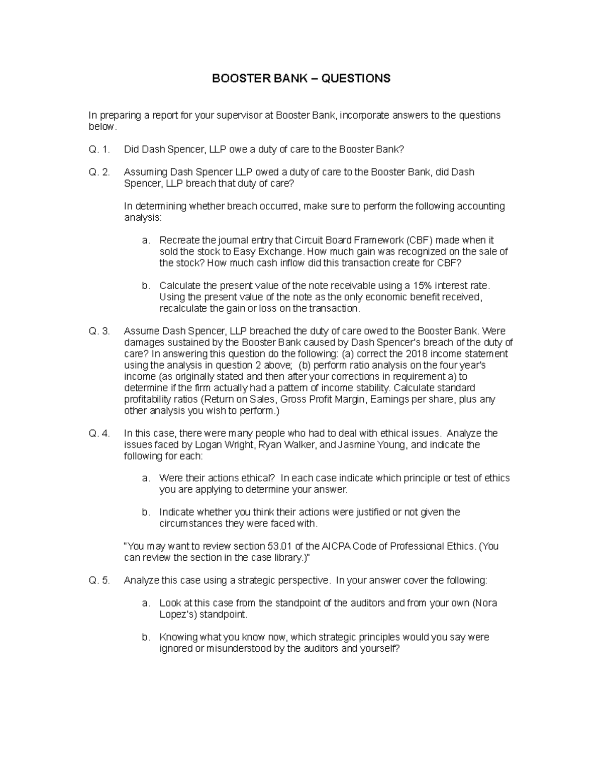 Booster Bank - Questions - BOOSTER BANK – QUESTIONS In preparing a ...