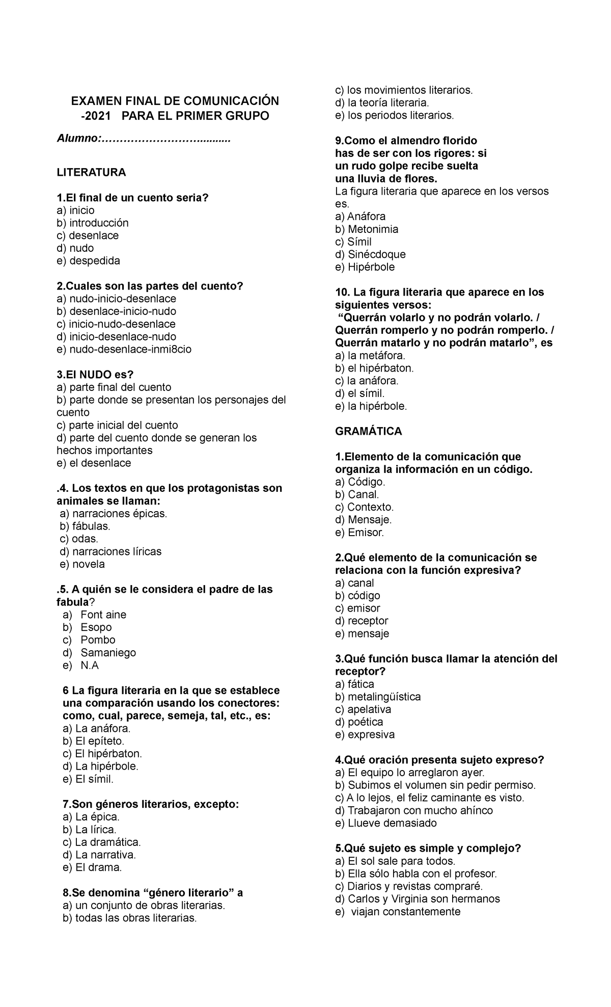 Examen Final DE Comunicacion I - EXAMEN FINAL DE COMUNICACIÓN -2021 ...
