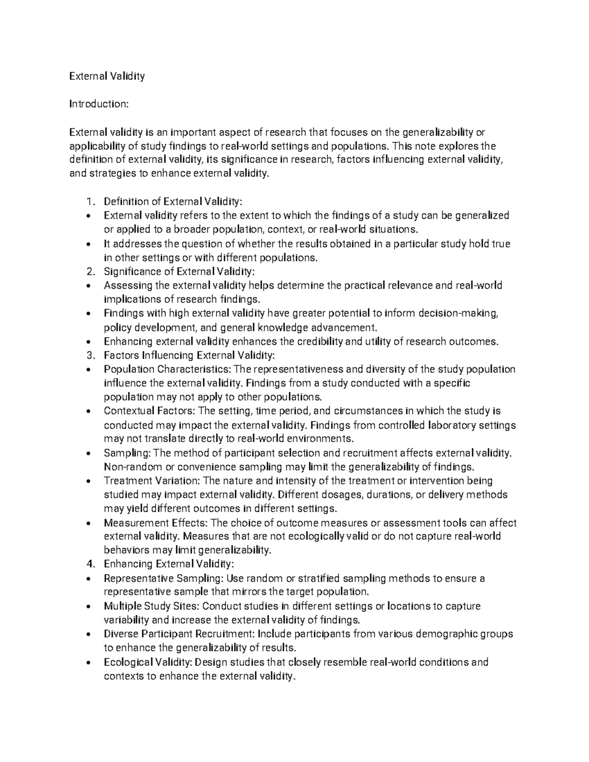 External Validity - External Validity Introduction: External validity is an important aspect of ...