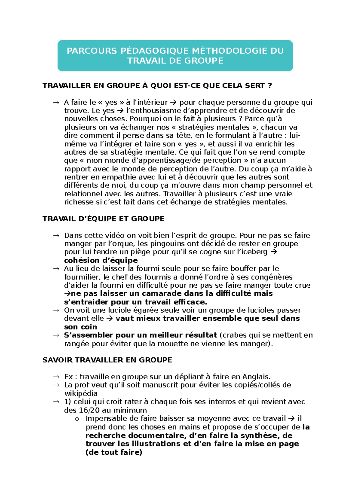 Travailler en groupe - Cours entièrement refait - TRAVAILLER EN GROUPE ...