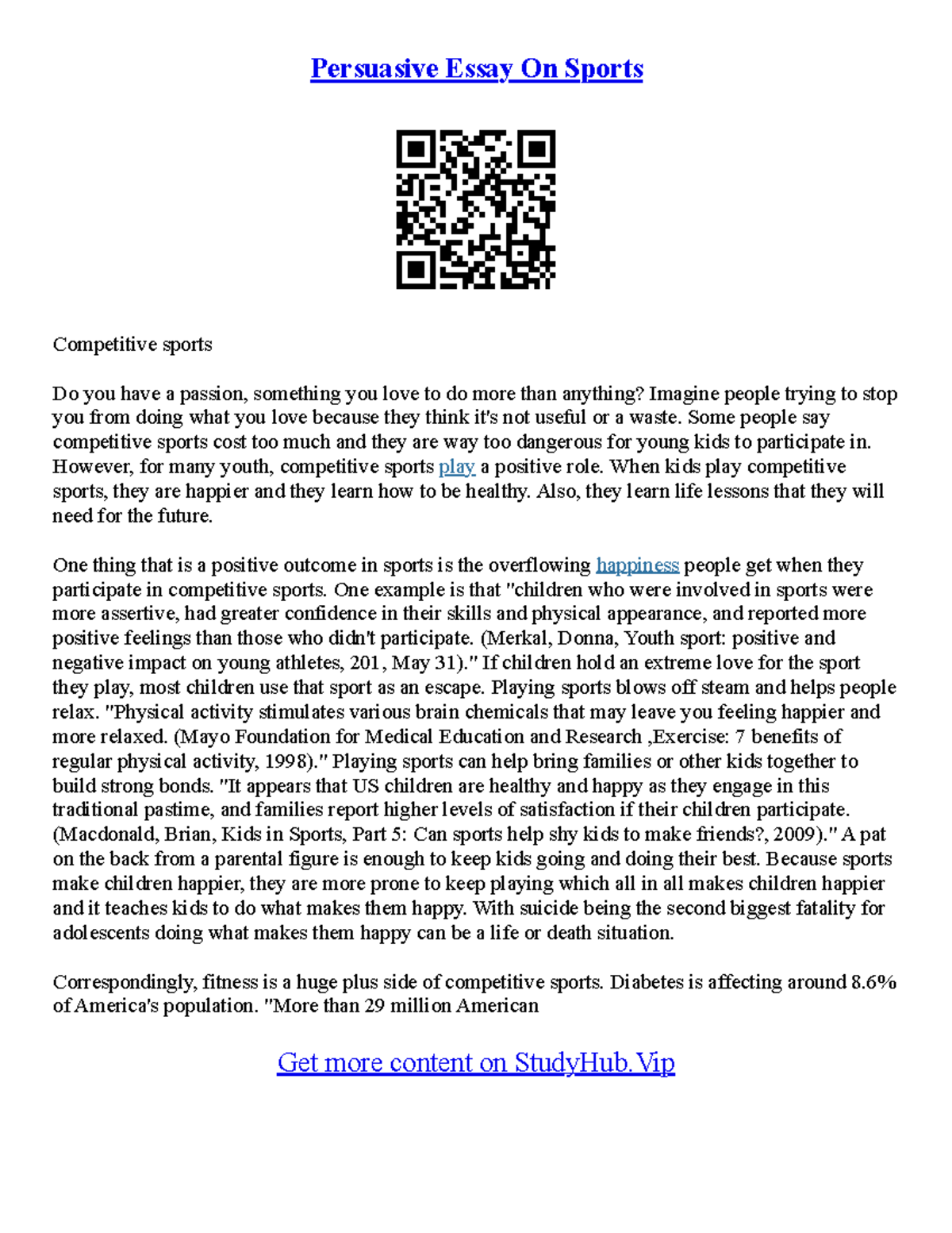 Perssuasive Essay - Some people say competitive sports cost too much ...