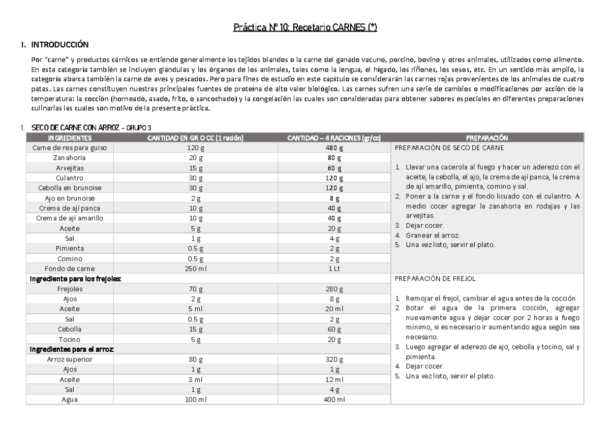 Semana 10 - Guía Practica - Pr·ctica N∞ 10: Recetario CARNES (*) I. INTRODUCCI”N Por