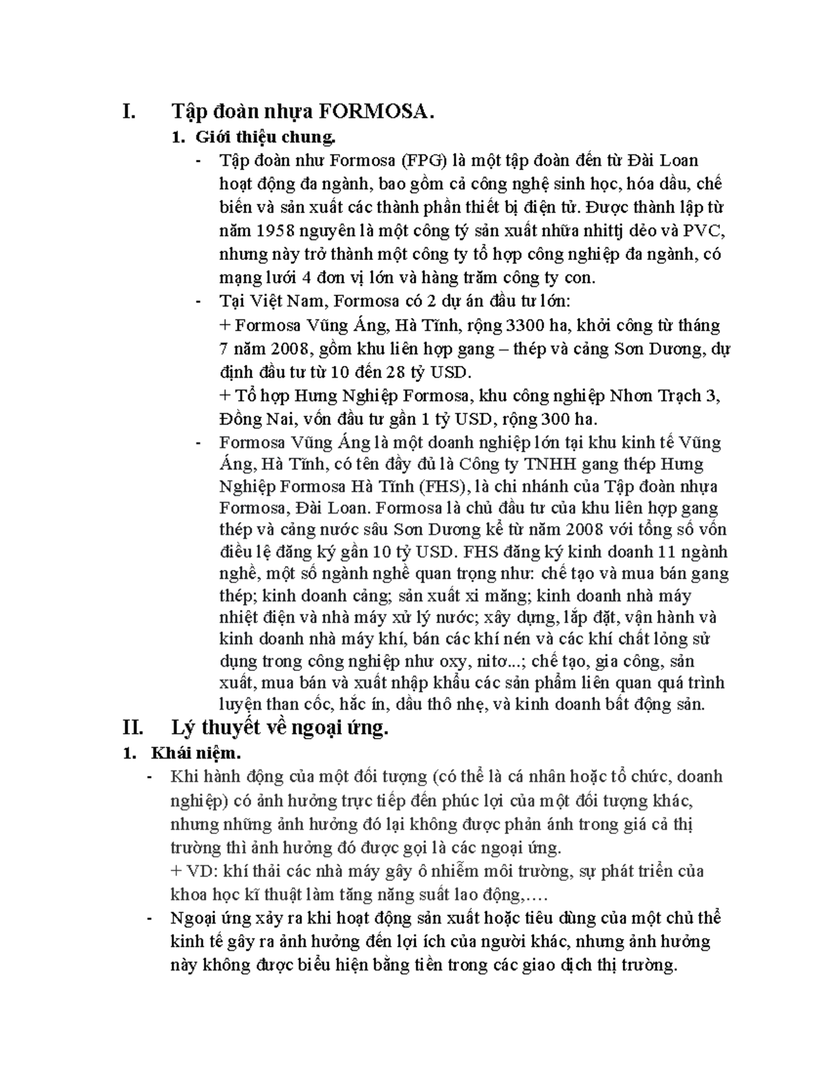 Ngoại ứng - Thất bại thị trường của Fomosa - I. Tập đoàn nhựa FORMOSA. 1. Giới thiệu chung ...