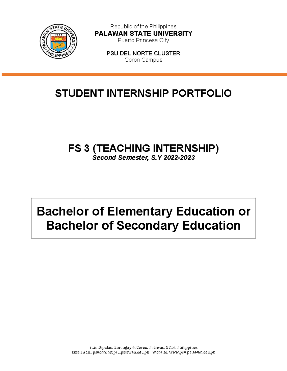 FS-3 Portfolio- Format - PALAWAN STATE UNIVERSITY Puerto Princesa City ...