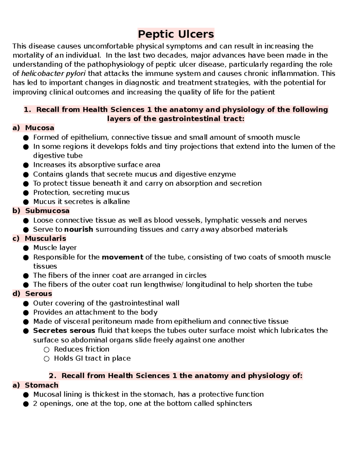 Peptic Ulcers - Lecture notes Week 6 Health Sciences - Peptic Ulcers ...
