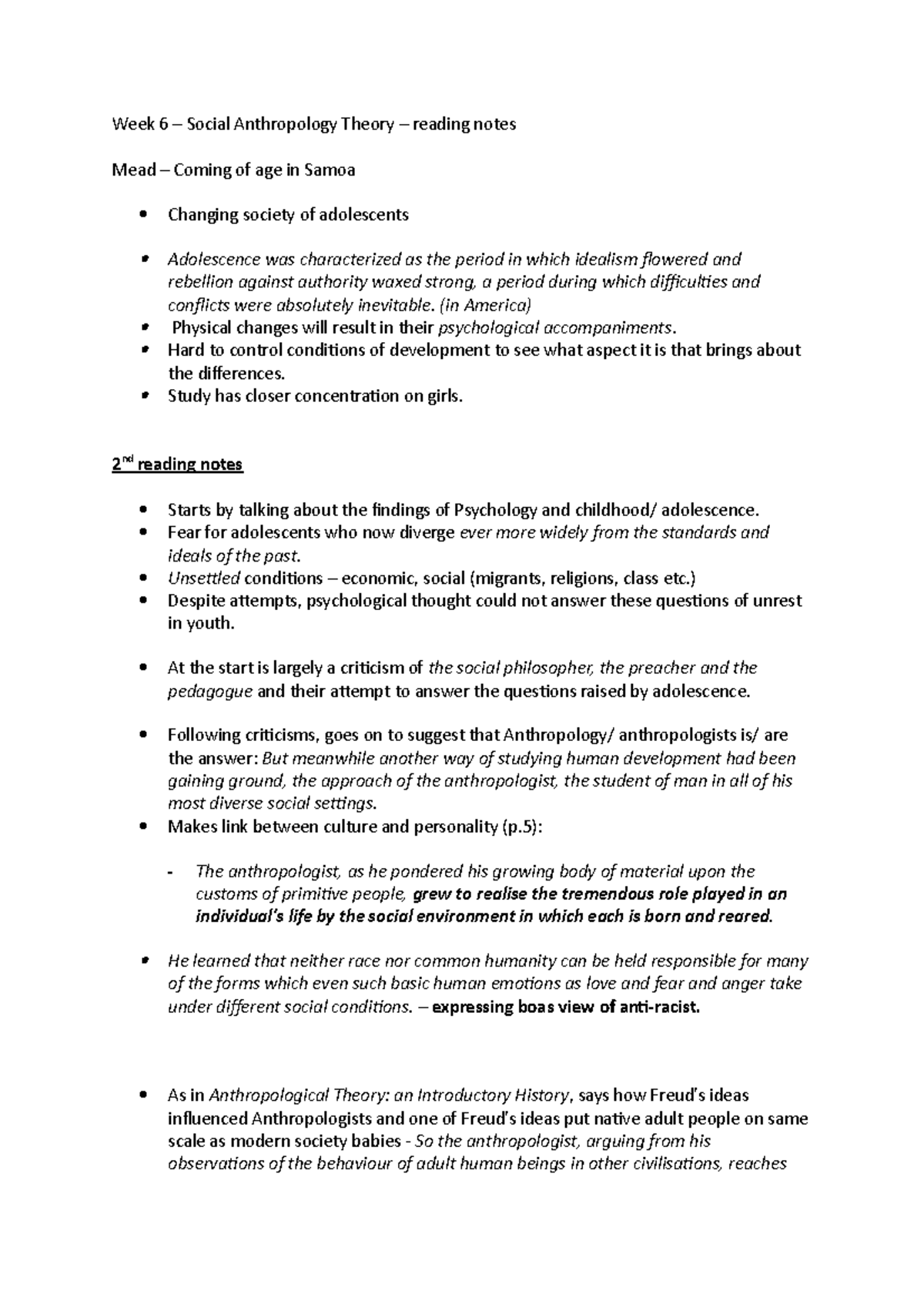 Week 5 – Social Anthropology Theory – reading notes - Week 6 Social ...