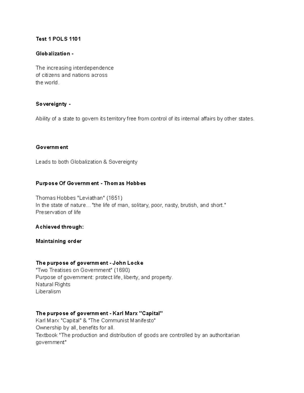 Pols1101 - practice - Test 1 POLS 1101 Globalization - The increasing ...
