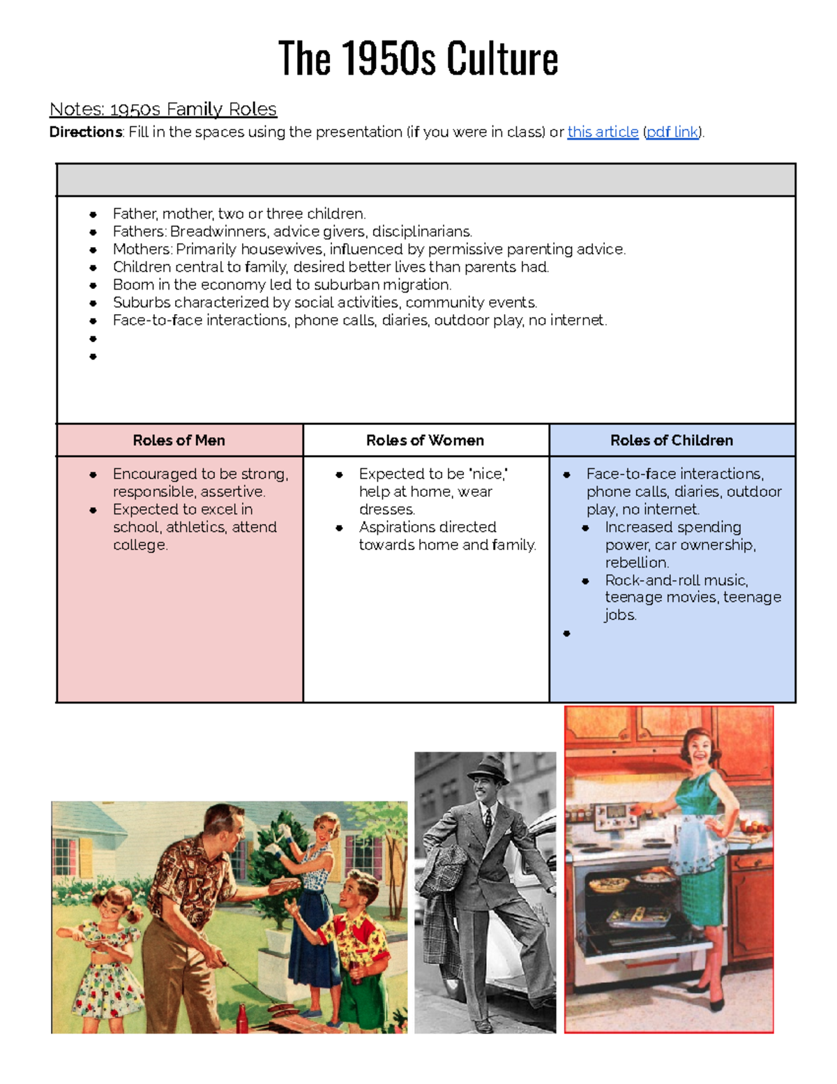 Copy of The 1950s Culture - The 1950s Culture Notes: 1950s Family Roles ...