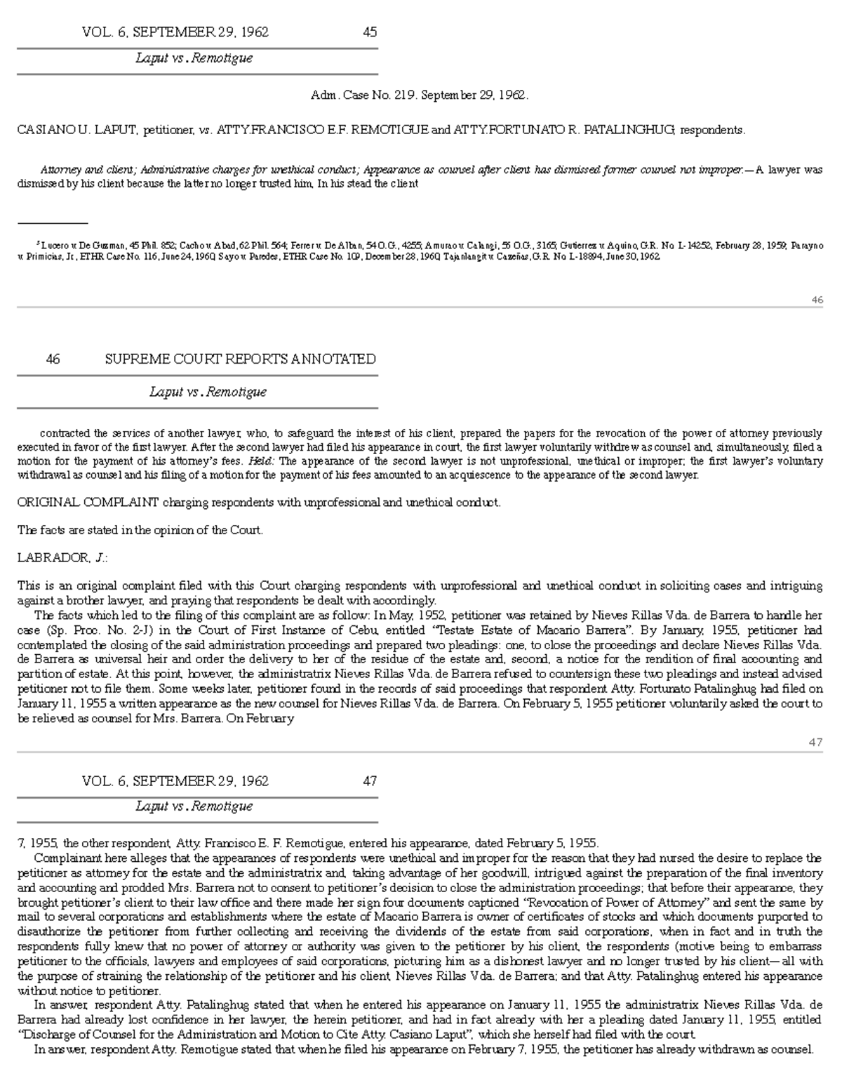 Laput vs Remotigue - This is a case digest on Consti Law 1 - VOL. 6 ...