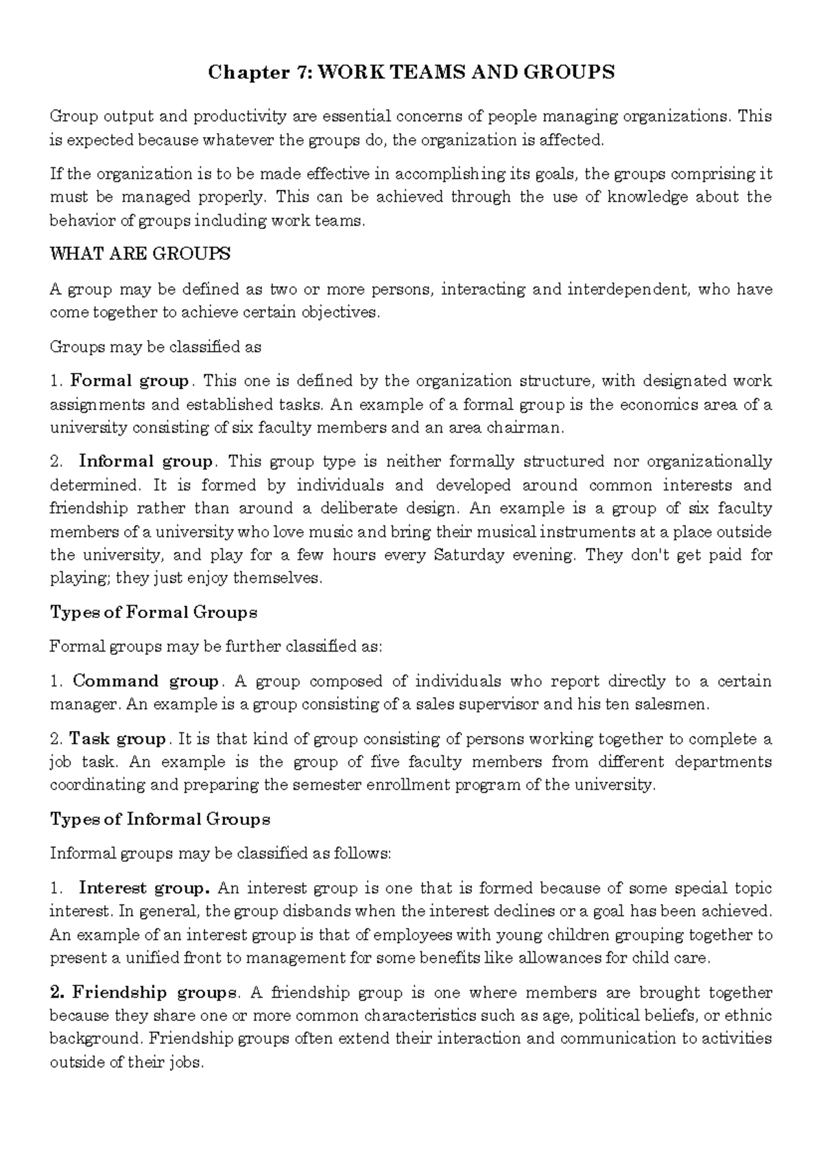 Chapter-7 HBO - Chapter 7: WORK TEAMS AND GROUPS Group output and productivity are essential ...