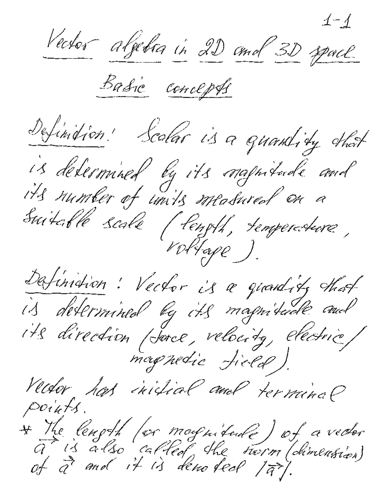 ELE340 Notes 1 - Vector algetia in 2D and 3D spack Basic concepts ...