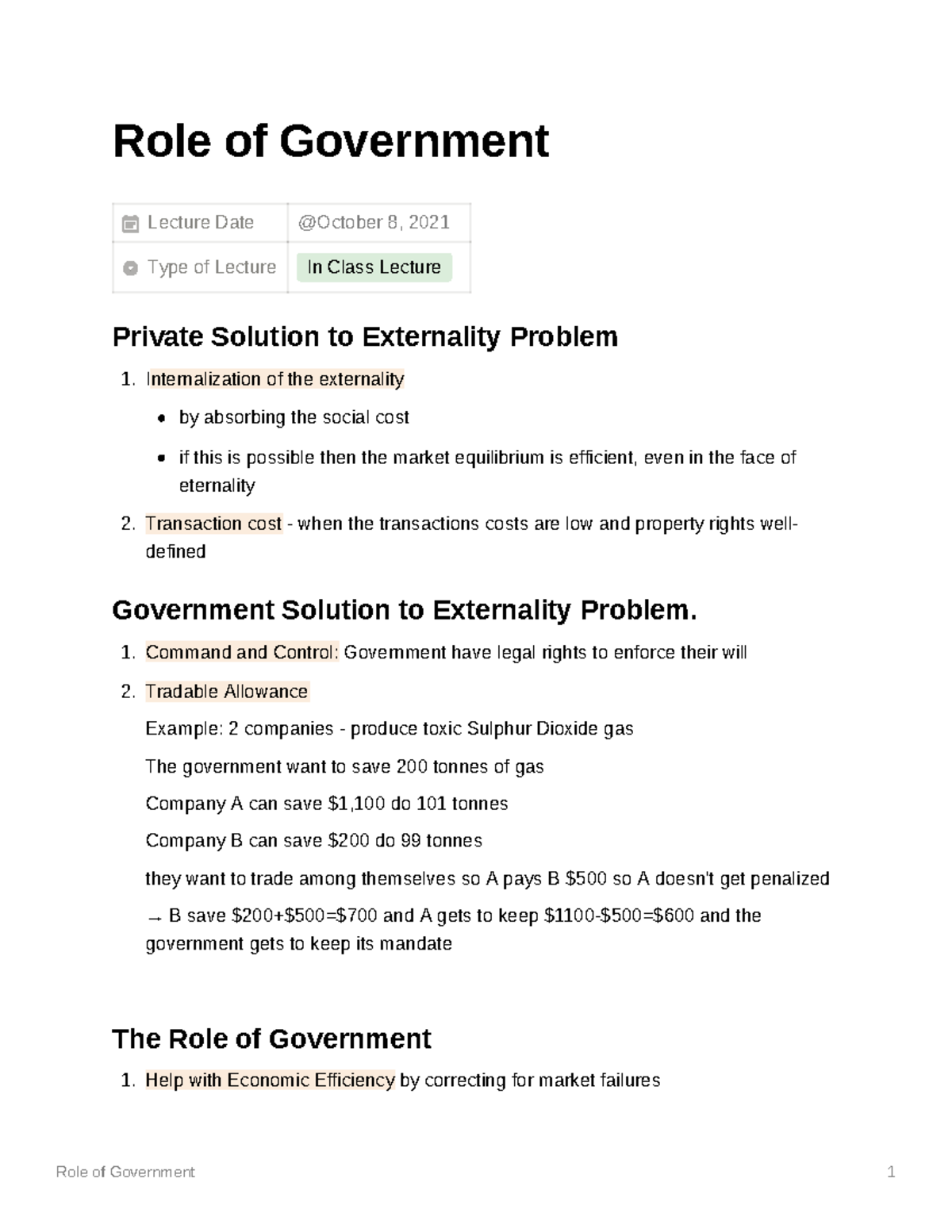 Role of Government - Lecture notes 7 - SS 242 - FIT - Studocu