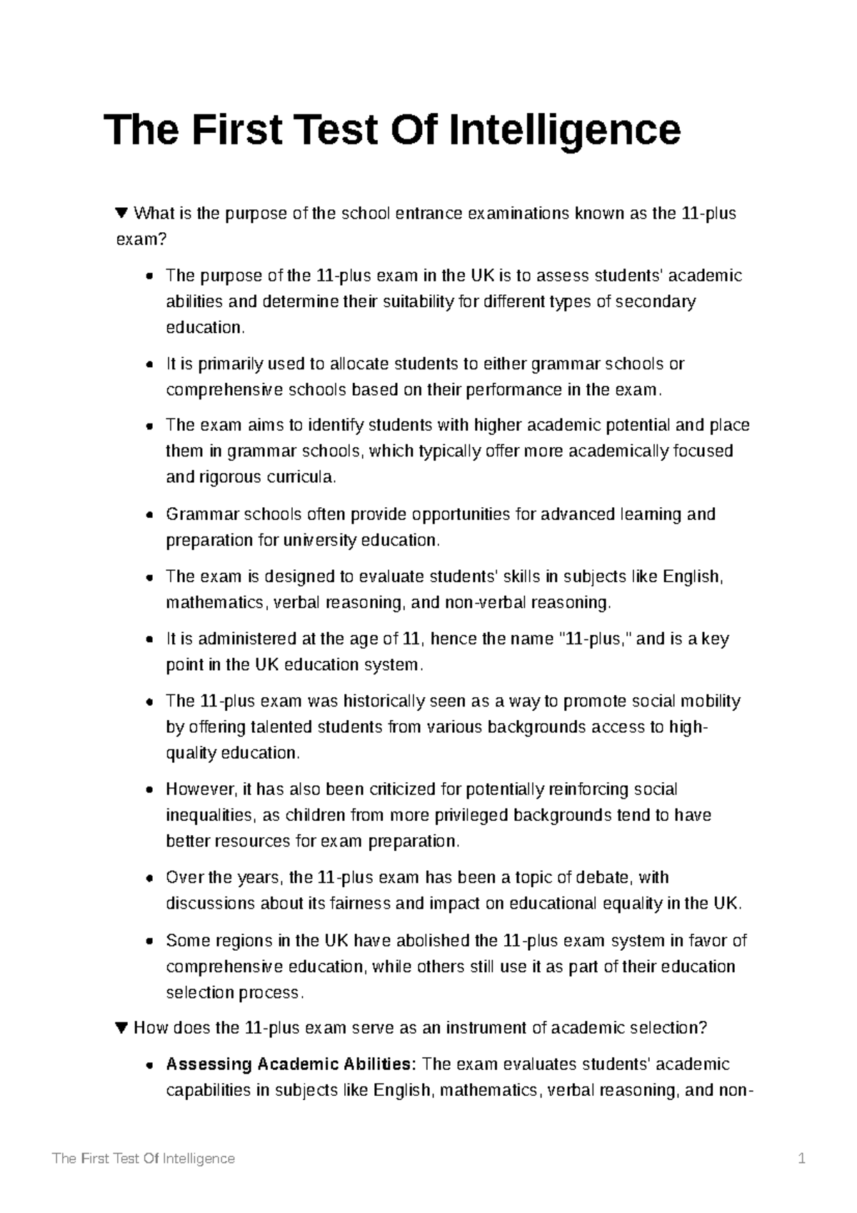 The First Test Of Intelligence - DE100 - OU - Studocu