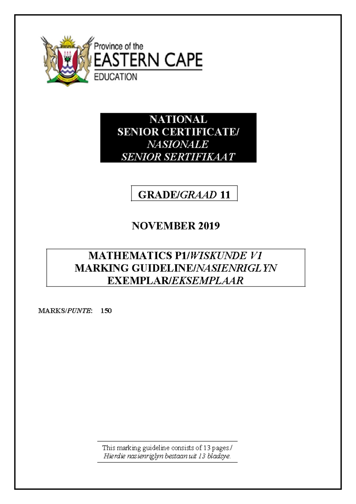 Maths P1 GR11 MEMO NOV 2019 English+Afrikaans 2 - NATIONAL SENIOR ...