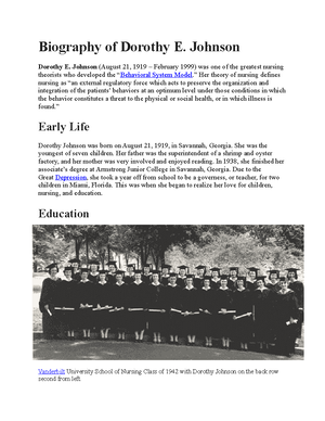 Johnson'S Behavioral System - Biography of Dorothy E. Johnson Dorothy E ...