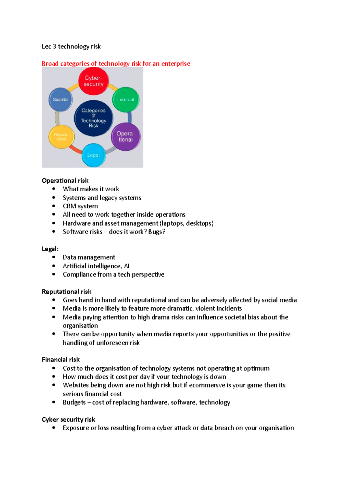 Lec 3 technology risk - Lec 3 technology risk Broad categories of ...