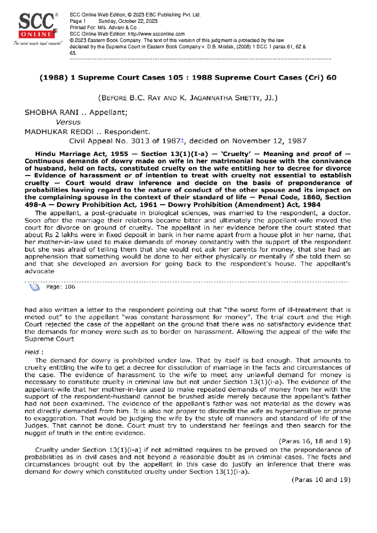 J 1988 1 SCC 105 1988 SCC Cri 60 AIR 1988 SC 121 mumbai advaniandcocom ...