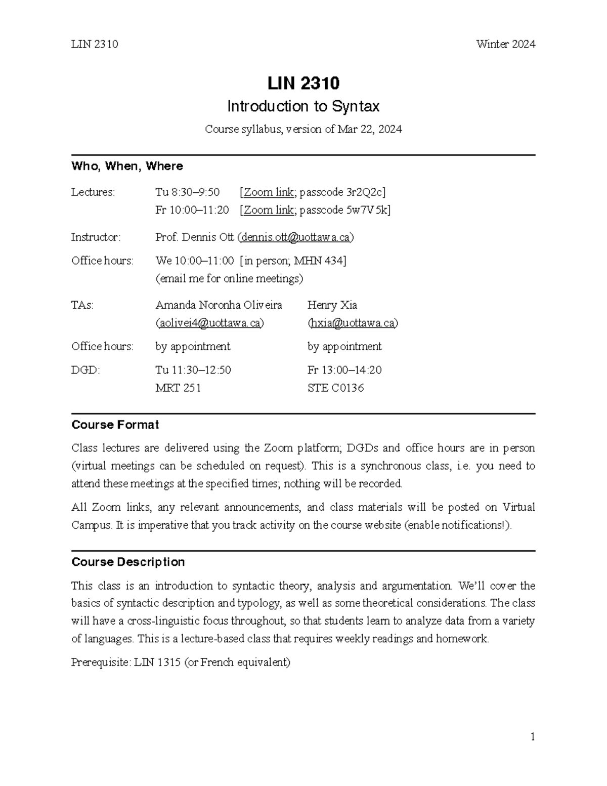 Syllabus - Introduction to Syntax (LIN2310) - LIN 2310 Introduction to ...