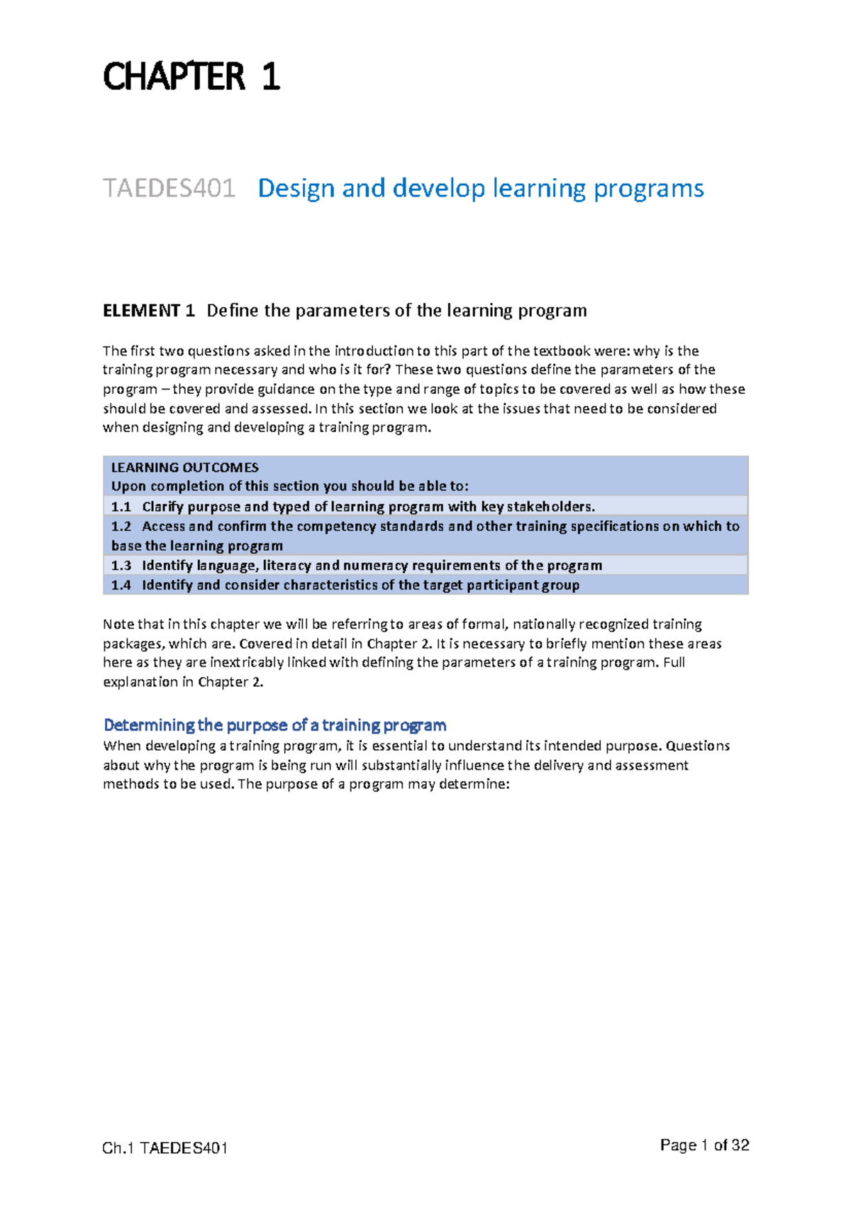 TAE Textbook Chapter 1 - Taedes 401 Design and develop learning ...