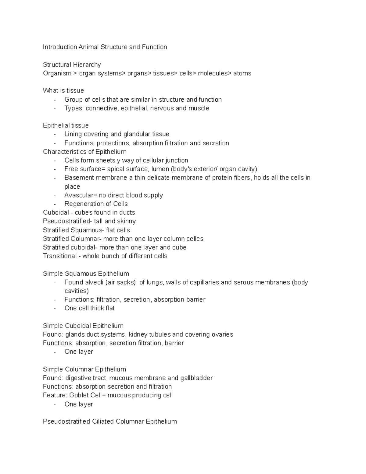 Exam 4 Lecture Notes - Introduction Animal Structure and Function ...