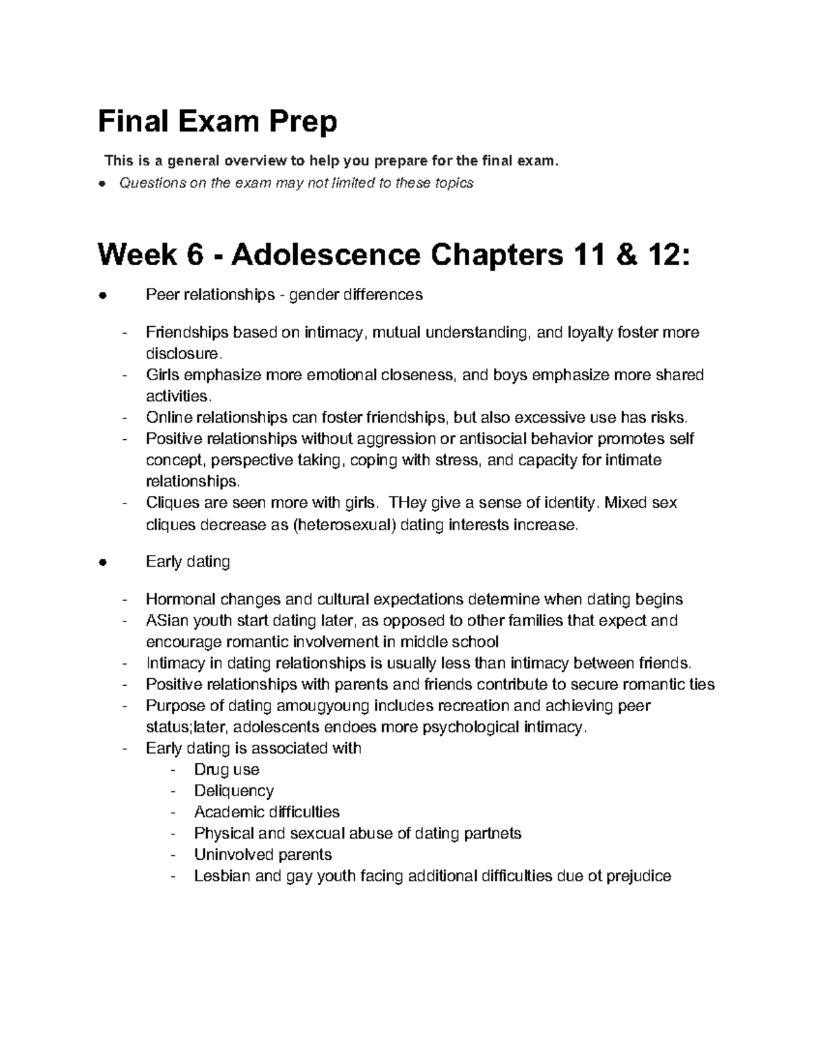 Final Study Guide 1 - Final Exam Prep This is a general overview to help you prepare for the ...