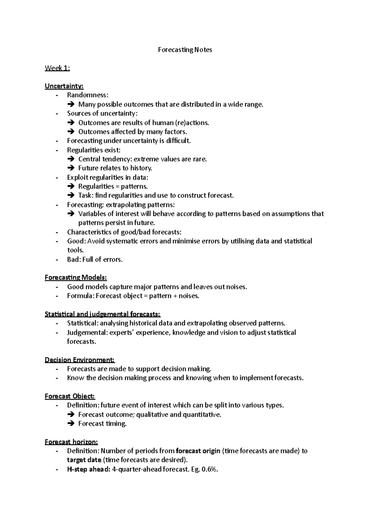 Financial Modelling:Forecasting Notes - Forecasting Notes Week 1 ...