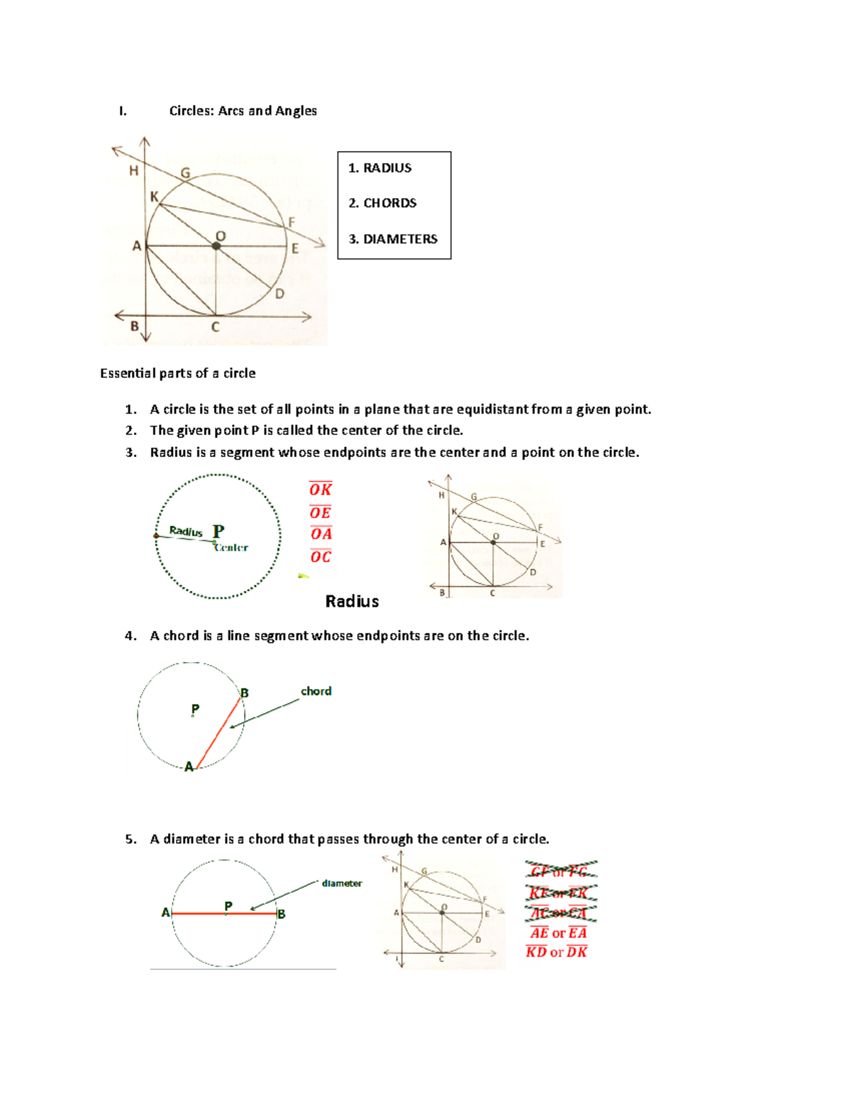 Math 10 review 2nd qtr - I. Circles: Arcs and Angles Essential parts of ...