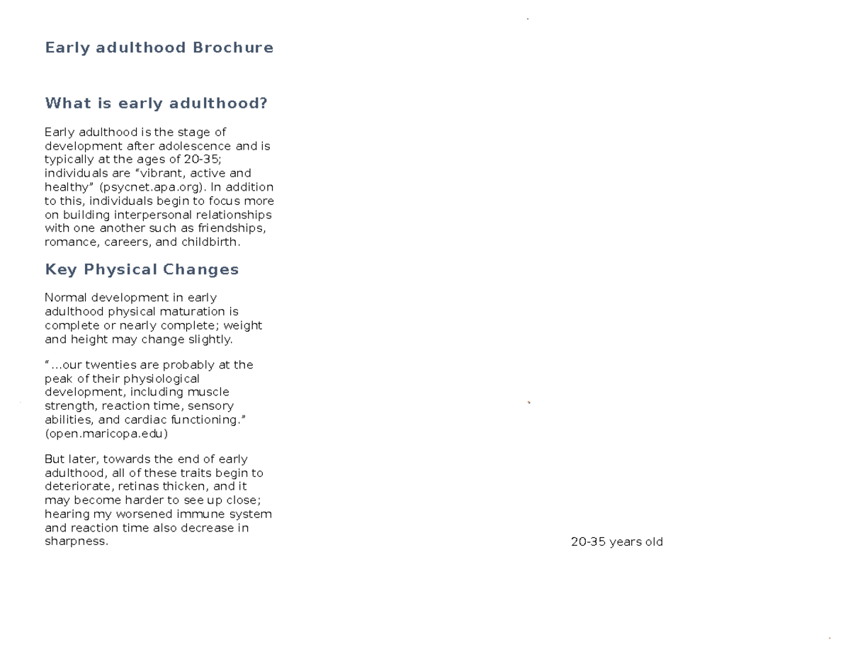 Early adulthood Brochure, full, but still A - Early adulthood Brochure ...